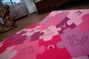 Dětský kulatý koberec PUZZLE fialový