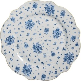 Bílý jídelní talíř s modrými růžičkami Blue Rose Blooming - Ø 27*2 cm