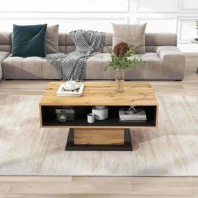 Aosom Konferenční stolek se dřevěnou strukturou, 100x60 cm, oboustranný konferenční stolek pro obývací pokoj a kancelář, dub + antracit