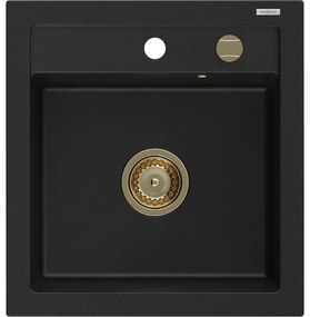 Mexen Vito 1-miskový granitový dřez 520 x 490 mm, Černá, sifon Zlatá - 6503521000-77-G