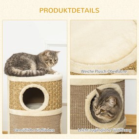 PawHut škrabadlo pro kočky 3 úrovně se sisalem a plyšem 37,5x37,5x70cm ideální pro milovníky koček | Aosom.de