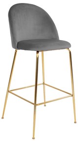 House Nordic Barová židle v sametové barvě, šedá s mosaznými nohami, HN1213