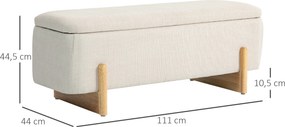 HOMCOM Lavice s úložným prostorem, čalouněná lavice s lněným vzhledem, dřevěné nohy, lavice s bezpečnostními panty do obývacího pokoje, ložnice, před…