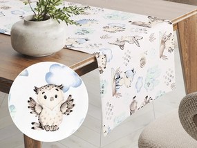 Biante Dětský bavlněný běhoun na stůl Sandra SA-478 Lesní zvířátka v borůvčí na bílém 20x160 cm