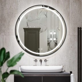Kulaté dotykové zrcadlo s LED osvětlením MMJ 60 cm černé