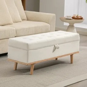 HOMCOM úložná lavice s úložným prostorem 80L, s látkovým potahem a dřevěnými nohami, 118x42x45 cm, krémová