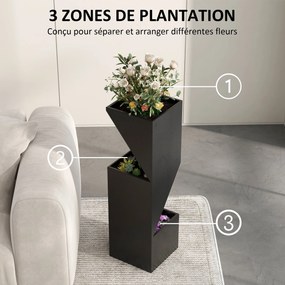 Květináč Outsunny, vnitřní květináč se 3 zónami pro sázení, s drenážními otvory, pro použití uvnitř i venku, kovový, 30 x 100 cm, černý