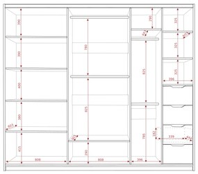 GiB Meble DENVER Skříň posuvná / D SZ250 Barva: korpus: DUB BÍLÝ | čela: DUB BÍLÝ | vložky: LESK GRAFIT