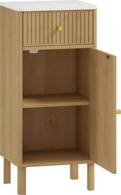 HOMCOM koupelnová skříňka, úložná skříňka s mramorovou efektní deskou a drážkovanými dveřmi, zásuvka 36 Š x 30 H x 80 V cm, dub