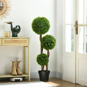 Umělý strom HOMCOM, Umělá rostlina, Zelený buxus se 3 koulí z bambusových listů, Včetně květináče, Pro vnitřní i venkovní použití, Výška 110 cm, Bez …