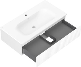 Mexen Rivel, koupelnová skříňka 90 cm s umyvadlem Vela, 1 zásuvka, drážkovaná, bílá matná, 91A20-09023-1-BF01-W23M01