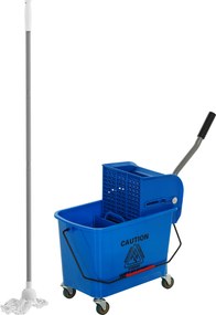 HOMCOM kyblík na vytírání s ždímacím zařízením, přepážkou na oddělení vody a kolečky, objem 20 l pro domácí úklid, 45x26,5x70 cm, modrý