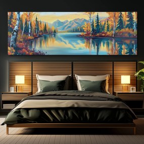 Obraz na plátně - Břízový háj u jezera FeelHappy.cz Velikost obrazu: 210 x 70 cm