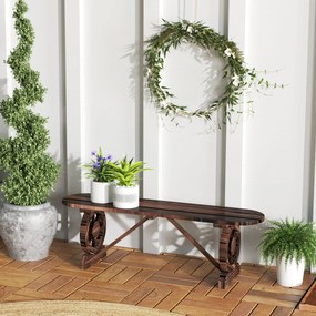 Outsunny Dvousedací Zahradní Lavice Dřevěná Lavice se 2 Dekorativními Koly Rustikální Styl Nosnost 200 kg pro Patio Terasu 120x29x39 cm Spálená