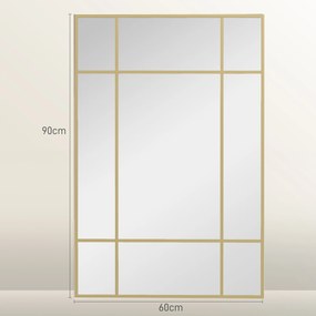HOMCOM Obdélníkové Nástěnné Zrcadlo 90x60 cm se Zlatým Kovovým Rámem - Dekorativní Zrcadlo do Obývacího Pokoje, Ložnice a Předsíně