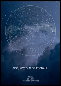 Plakát Hvězdná mapa vašeho životního okamžiku Velikost: A3 - 29,7x42 cm, Volba rámu: bez rámu, Vzhled: Nad Zemí