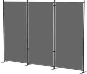 Outsunny 3dílný skládací paraván 260 x 180 cm, kovový rám, ochrana UPF 30+, do interiéru i exteriéru (zahrada, terasa), tmavě šedý