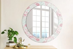 Kulaté zrcadlo s dekorem Květiny fi 70 cm
