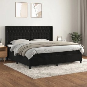 Box Spring Postel S Matrací Černá Samet Černá Prošívaný design 200 x 200
