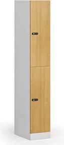 Šatní skříňka S1 s úložnými boxy, 2 boxy, 1850 x 300 x 500 mm, mechanický kódový zámek, laminované dveře, buk