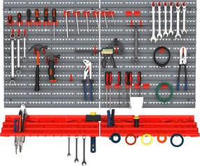DURHAND Nástěnný regál s pegboardem 54 ks Držák na nářadí pro dílnu Sada háčků PP Šedá+Červená 95,5 x 23 x 53,5 cm | Aosom