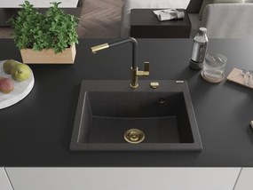 Mexen Oscar, 1-komorový granitový dřez 580x490x205 mm, černá skvrnitá, 6519581000-76-G