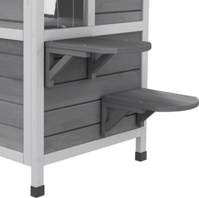 PawHut dřevěný domeček pro kočky 78 x 55,5 x 91 cm voděodolný s podlahou odolnou proti vlhkosti únikové dveře skákací plošiny otvor v podlaze šedý
