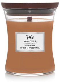 WoodWick vonná svíčka s dřevěným knotem střední Santal Myrrh 275g