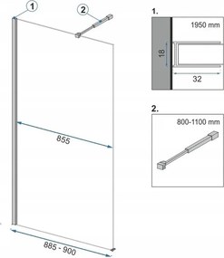 Rea Aero, sprchová zástěna typu Walk-In 90 cm + polička a věšák EVO, 8mm čiré sklo, černý profil, KPL-K7581