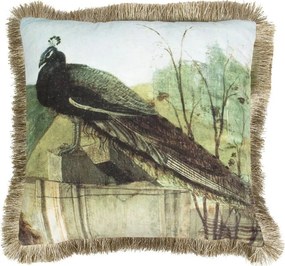 Sametový polštář s pávem a zlatými třásněmi - 45*45*10cm