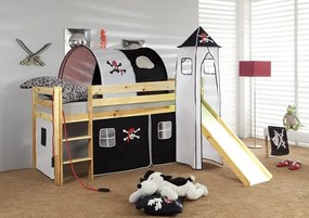 Dětská vyvýšená postel se skluzavkou přírodní černobílá barva