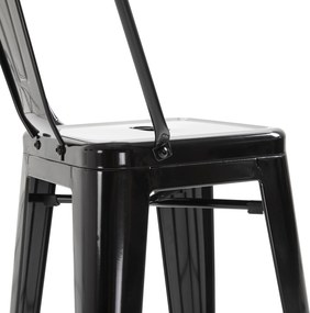 HOMCOM Sada 4 Stackable Barových Židlí Průmyslové Barové Křeslo s Opěrkou a Podnožkou, Výška Sedáku 76 cm, Černý Kov