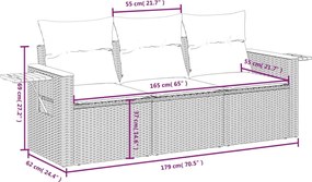 vidaXL 3dílná zahradní sedací souprava s poduškami polyratan [3226599] Barva: Černá a krémová