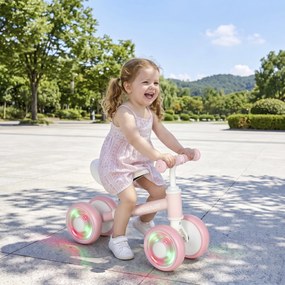 AIYAPLAY dětské odrážedlo skládací učící kolo se svítícím a tichým EVA koly, výškově nastavitelným sedadlem, růžová
