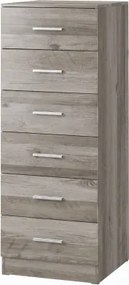HOMCOM komoda se 6 zásuvkami, vysoká komoda do ložnice se zásuvkami s ochranou proti převrácení, 40x40x110 cm, světle šedá