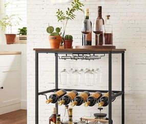 VASAGLE Servírovací stolek na víno hnědý 60 x 75 x 40 cm