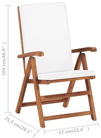 Polohovací zahradní židle s poduškami 2 ks masivní teak krémové - Default Title