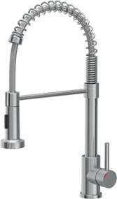 Kuchyňská dřezová baterie QUADRON SALMA NEW s pružinovou hadicí a sprchou v provedení broušená ocel