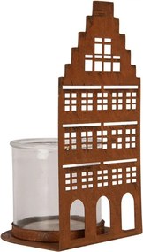 Rezavá dekorace svícen Domek M - 10*10*20 cm