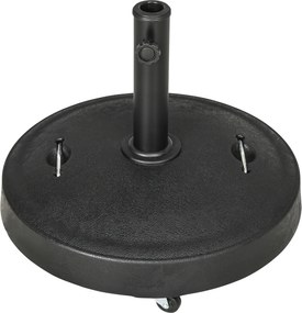 Stojan na slunečník Outsunny 23,5 kg s kolečky, základna pro slunečníky s průměrem Ø38/48 mm, pro zahradu, balkon, černý | Aosom