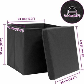 Úložné boxy s víky 4 ks černé 32 x 32 x 32 cm textil 288333