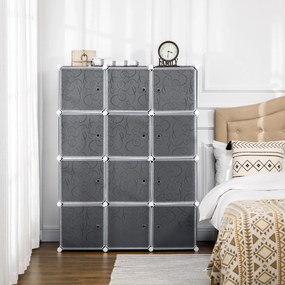 HOMCOM DIY Systém Šatníku se 2 Velkými a 9 Malými K cubes, Úložný prostor, Botník, Knihovna, Hračkový K cabinet Černá 111 x 47 x 145 cm