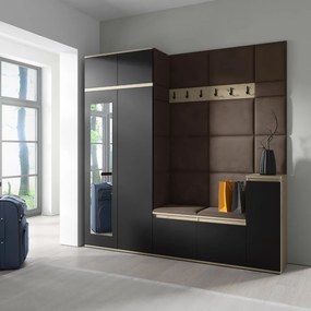 Eka Předsíňová stěna s čalouněnými panely Trinity 26 - Dub Artisan s černou / Tmavá hnědá 2308