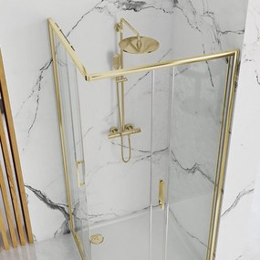Rea Punto, sprchový kout s posuvnými dveřmi 80(dveře) x 100(dveře) x 190 cm, 5mm čiré sklo, zlatý lesklý profil, REA-K6442