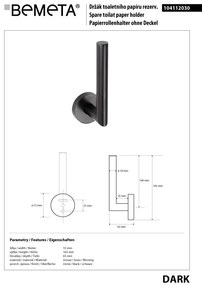 Bemeta Design DARK: Držák toaletního papíru, rezervní -