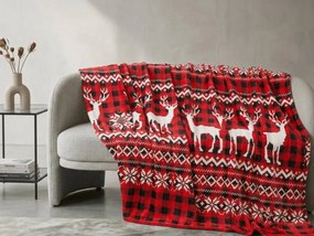 Vánoční mikroplyšová deka NORDIC DEERS, červená Rozměr: 200 x 220 cm