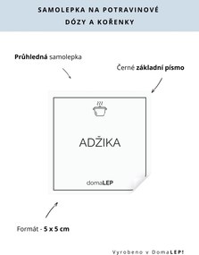 Samolepka na kořenky ADŽIKA průhledná  5 × 5 cm základní písmo