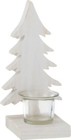 Bílý svícen s dřevěným stromkem Tree White - 10*9*20 cm