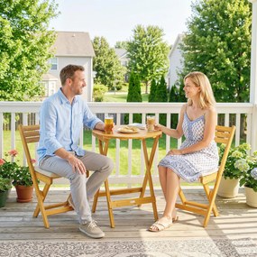 Balkonový nábytek set 3-dílný FSC dřevo skládací zahradní nábytek set s kulatým stolem 2 židle sedák polštář prodyšný lamelový sedák