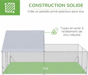 PawHut Venkovní Kurník pro Kuřata 12 m² - drátěné oplocení rozměrů 4L x 3W x 2H m - krytý prostor - pozinkovaná ocel | Aosom